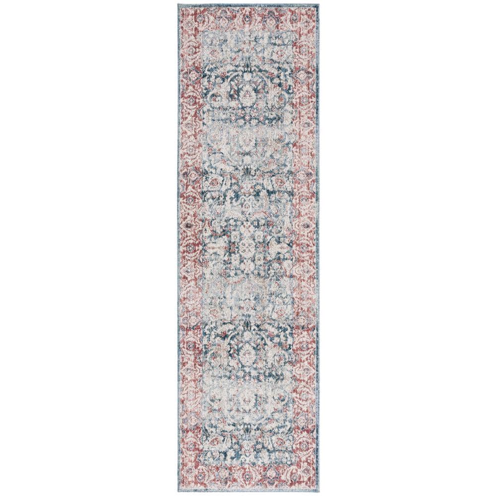 SAFAVIEH Antique Patina Blue/Rust 2 ft. x 8 ft. Distressed Border ...
