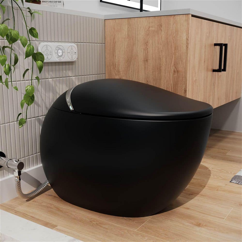 GIVING TREE Round Bowl Smart Bidet Toilet 1.28 GPF in Black with Remote ...