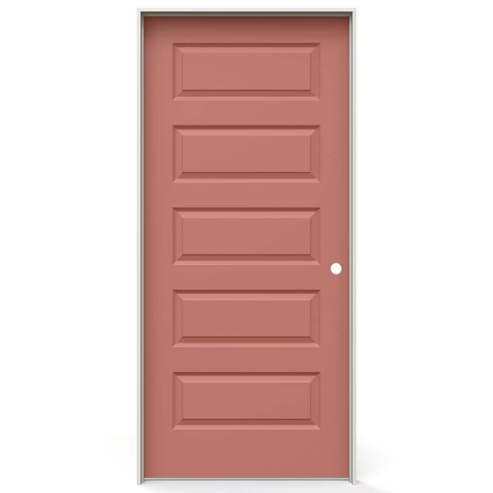 JELD-WEN 36 in. x 80 in. Rockport 5 Panel Left-Handed Solid Core Sunset ...