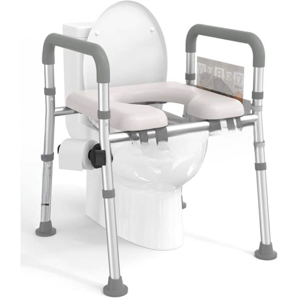 Adrinfly 23.2 in. Toilet Seat Riser for Seniors with Handle, Adjustable ...