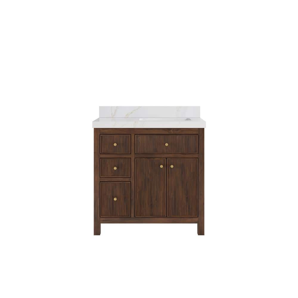 Willow Collections Sonoma Teak 36 in. Right Offset Sink Freestanding ...
