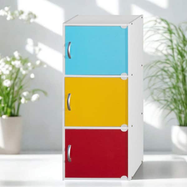 L'Baiet 35.6 in. Tall Rainbow Wood 3-Shelf Bookcase with 3-Doors ...