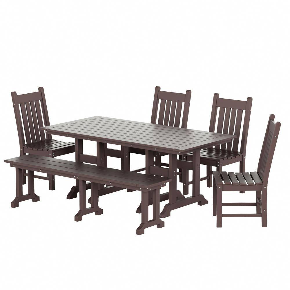 WESTIN OUTDOOR Hayes 6-Piece All Weather HDPE Plastic Rectangle Table ...