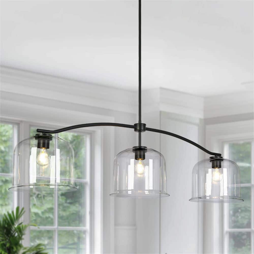 LNC Transitional 55.9 in. 3-Light Black Large Linear Chandelier with ...