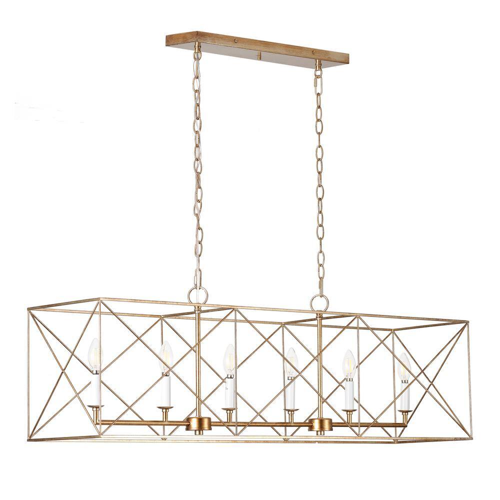 aiwen 46.06 in. 6-Light Farmhouse Rectangular Gold Chandeliers Kitchen ...