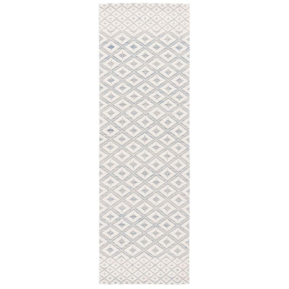 SAFAVIEH Marbella 3 ft. x 8 ft. Blue/Ivory Modern Diamond Runner Rug ...