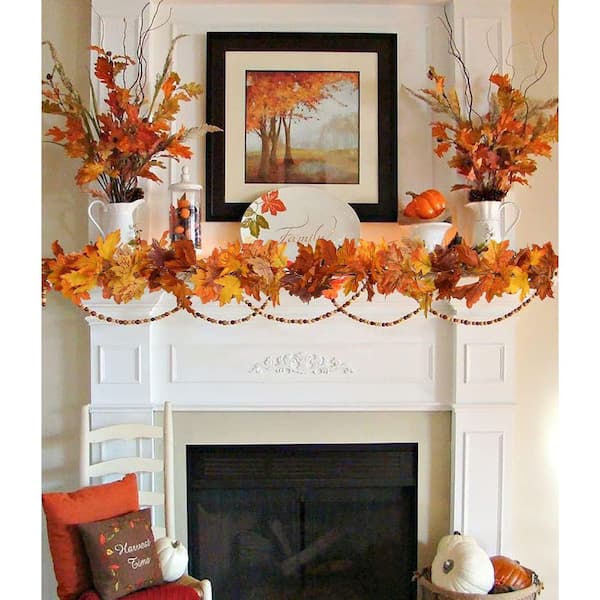 5.9 ft. Light Orange Artificial Fall Maple Leaf Garland Hanging Vine ...