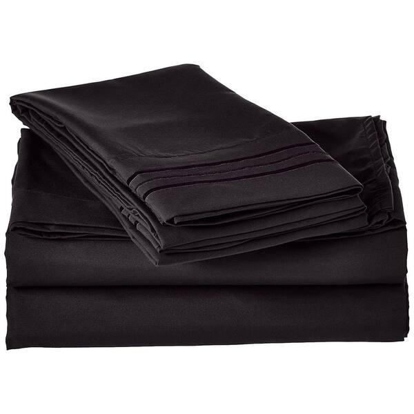 Elegant Comfort 5-Piece Black Solid Microfiber King - Split Sheet Set ...