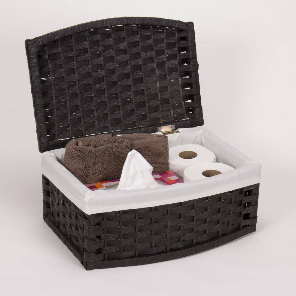 HOUSEHOLD ESSENTIALS Black Stained Paper Rope Curved Basket with Fitted ...