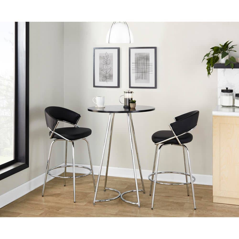 Lumisource Cece Chrome Metal and Black Wood Counter Table T36-CECE ...