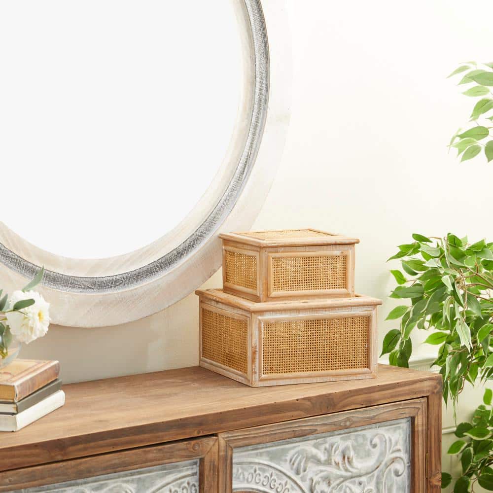 Litton Lane Rectangle Wood Box with Lid (Set of 2) 61474 - The Home Depot