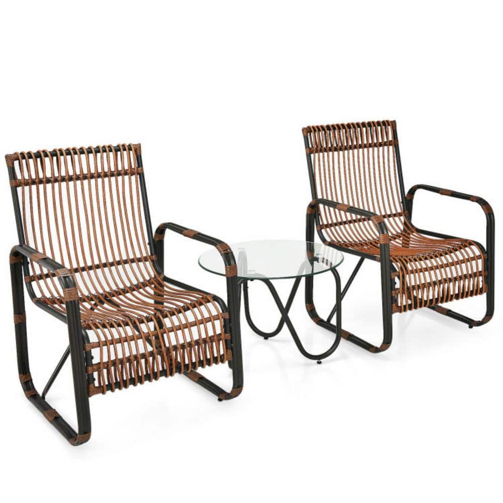 Clihome 3-Pieces Wicker Outdoor Dining Set Patio Rattan Furniture Set ...