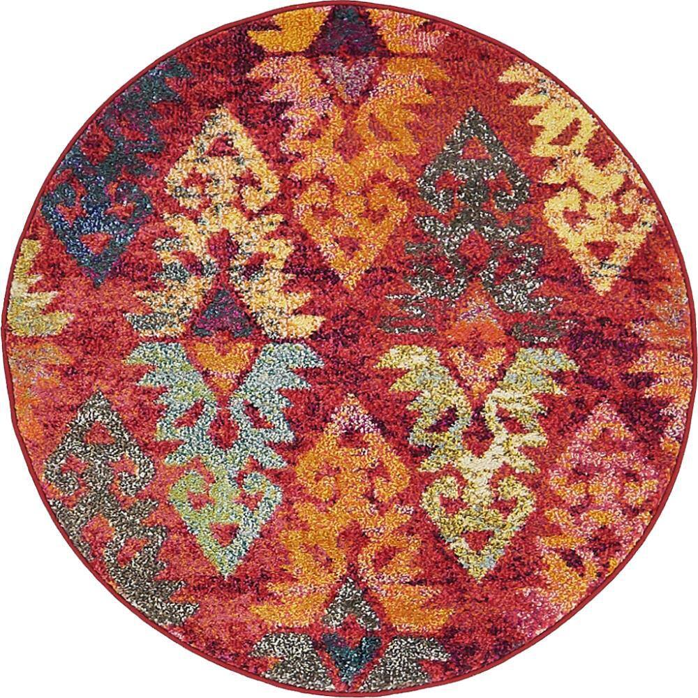 StyleWell Sedona Desert Rust Red/Multi-Color 3 ft. Round Global Area ...