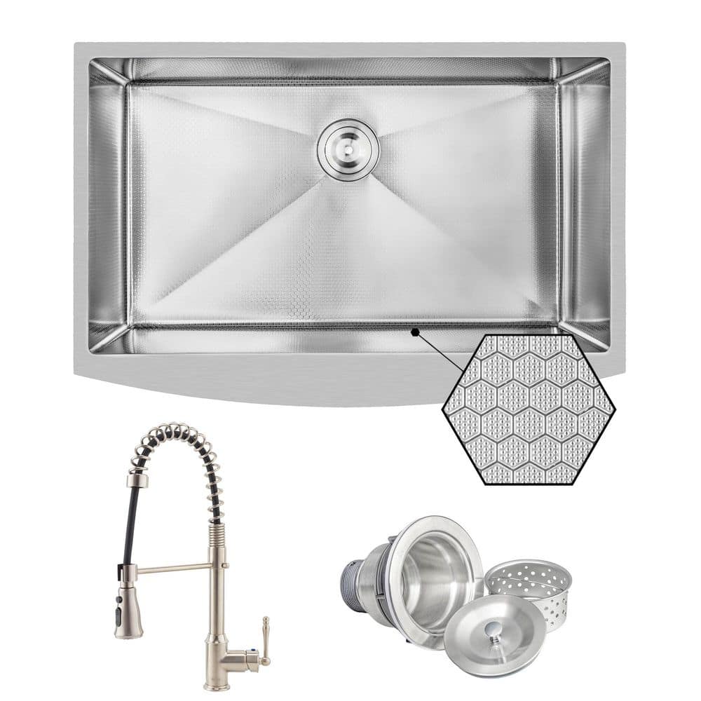Golden Vantage HEX 33 in. Farmhouse Apron Front Single Bowl Stainless ...