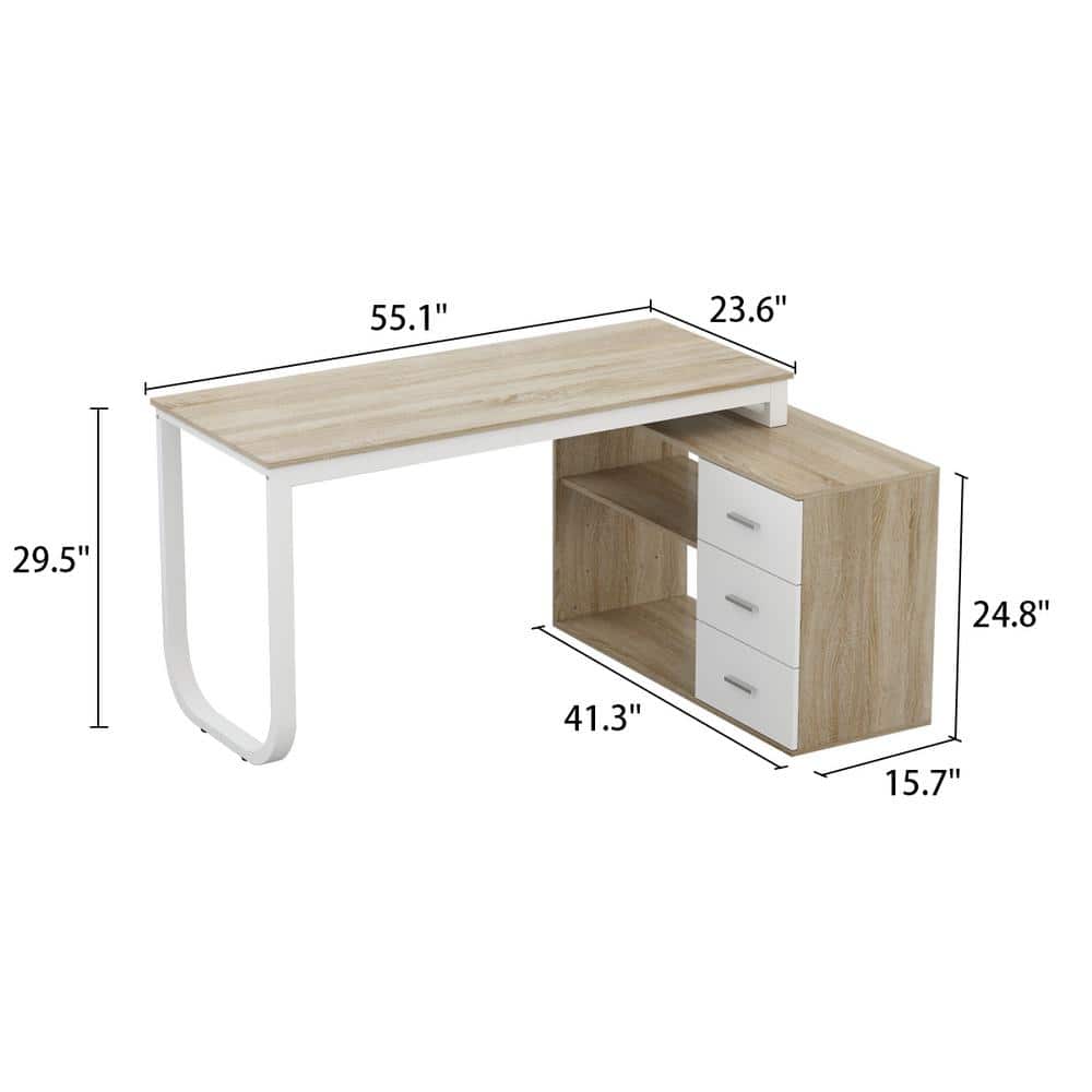 Buy 55.1 in. L-Shaped Beige Wood Computer Desk Writing Desk Office ...