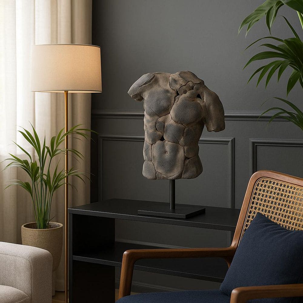 Liv & Skye Brown 15 in. x 25 in. Resin Cracked Man Torso Decorative ...