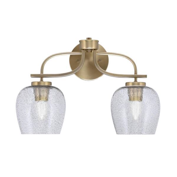 Olympia 8 in. 2-Light Bath Bar, New Age Brass, Smoke Bubble Glass ...