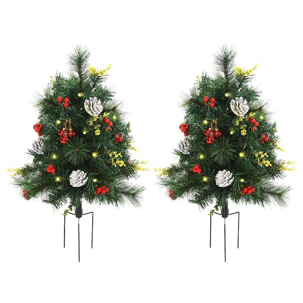 Green Plastic Outdoor Christmas Tree with 24 Warm White Lights and ...