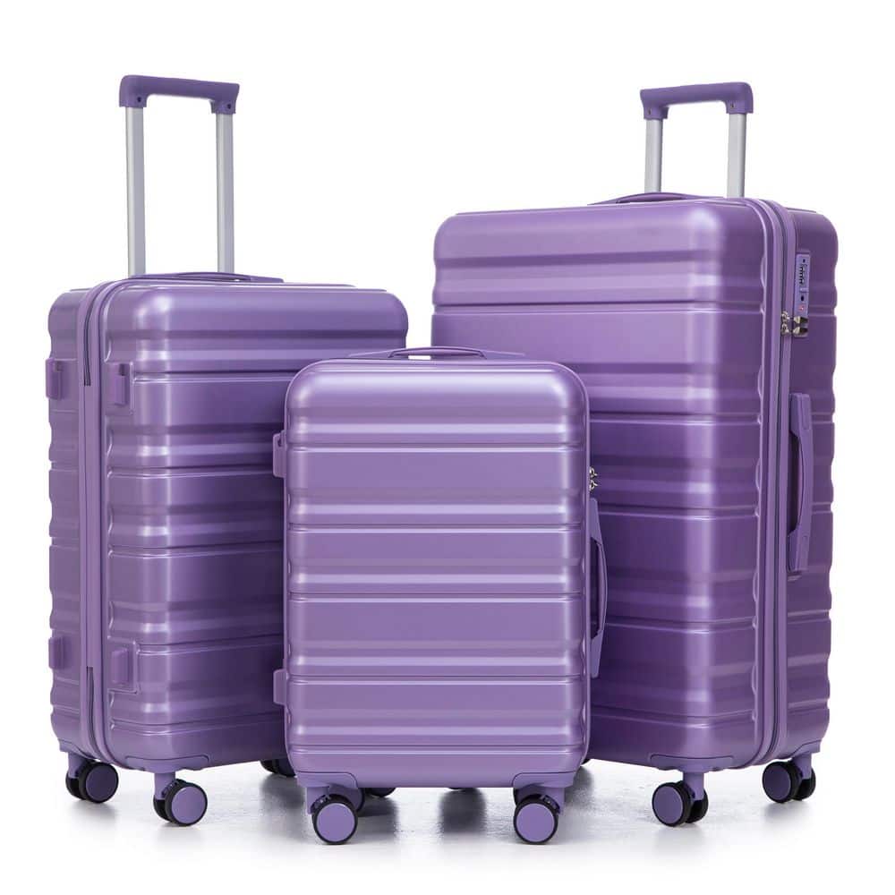 Tatahance 3-Piece Dark Purple ABS Hardside Spinner Luggage Set with TSA ...