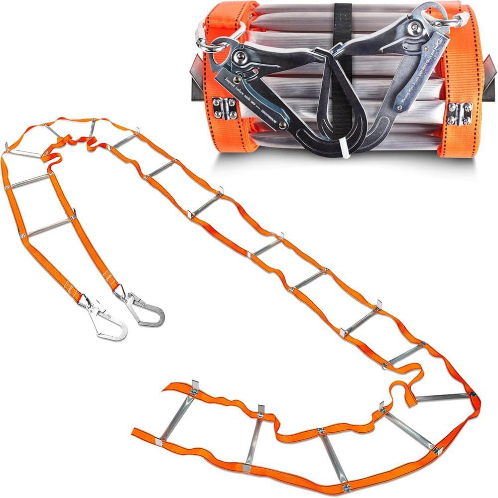 KIWDZFU 25 ft. 3-Story Fire Escape Ladder, Aluminum Anti-Slip Rungs ...