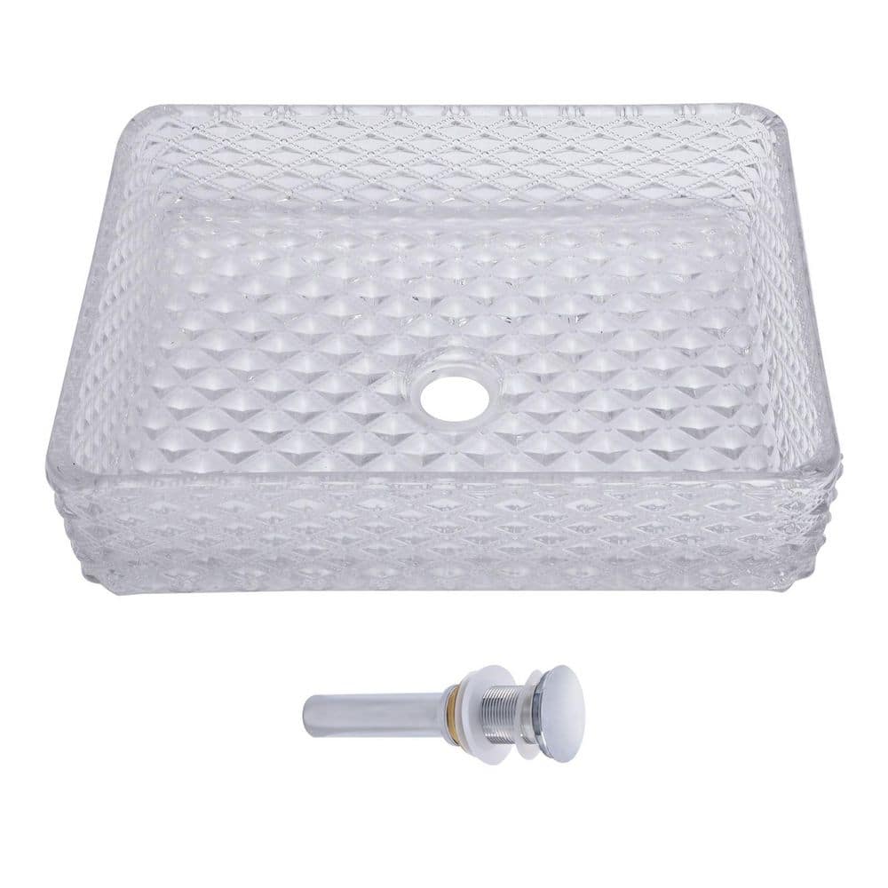 Logmey 17-1/2 in. Clear Crystal Glass Rectangular Vessel Bathroom Sink ...