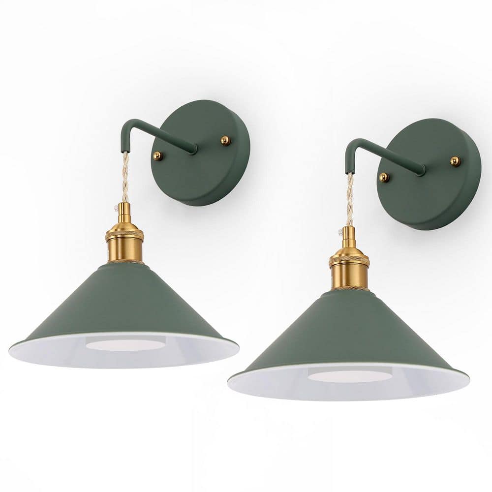 Emeritpro (2-Pack) 8.85 in. 1-Light Modern Green Wall Sconce with Bell ...