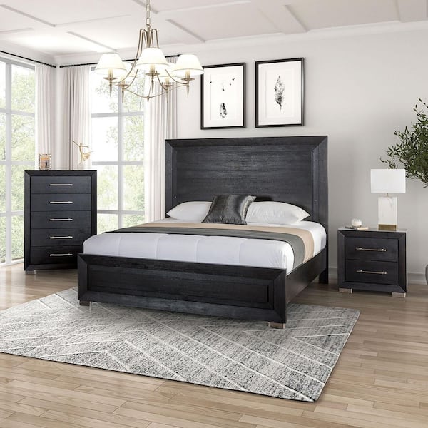 Furniture of America Fairhart 3-Piece Modern Black Wood Cal. King Panel ...