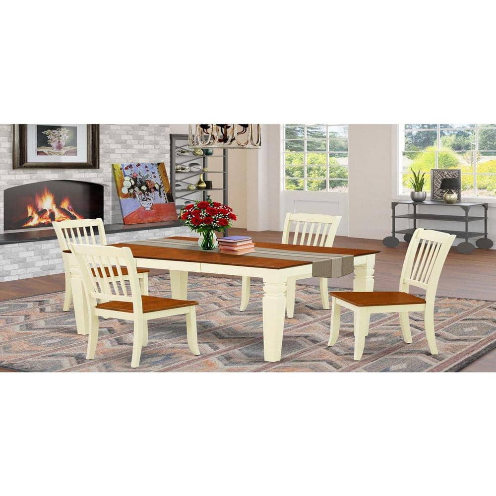 East West Furniture 5-Piece Rectangle Buttermilk & Cherry Finish Solid ...
