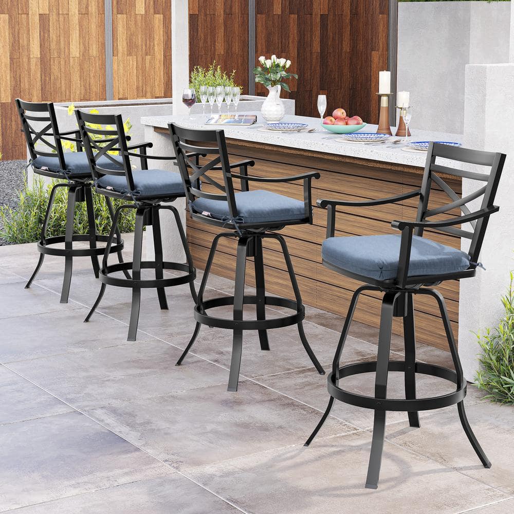 Pellebant Swivel Cast Aluminum Outdoor Bar Stool with Sunbrella ...