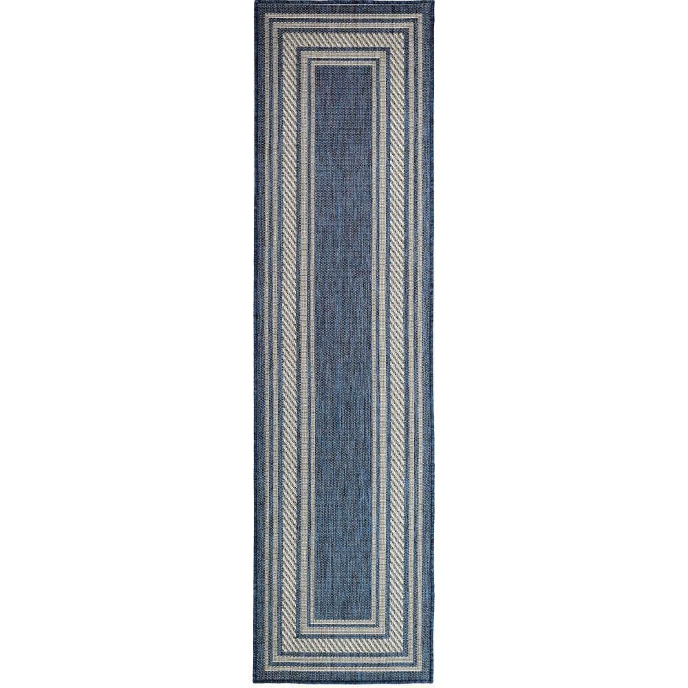Nourison Horizon Denim 2 ft. x 8 ft. Indoor/Outdoor Bordered ...