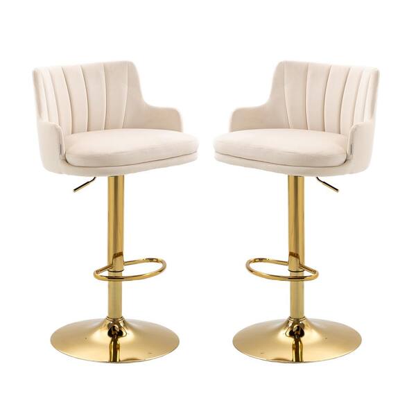 HOMEFUN 42 in. Ivory Velvet Seat Metal Frame Adjustable Cushioned Bar ...