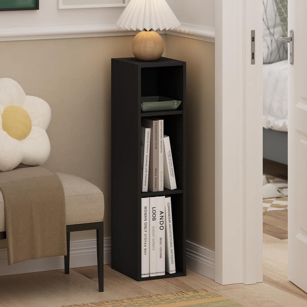 Furinno Fluda 31.5 in. Tall Black Wood 3-Shelf Space Saving Bookcase ...