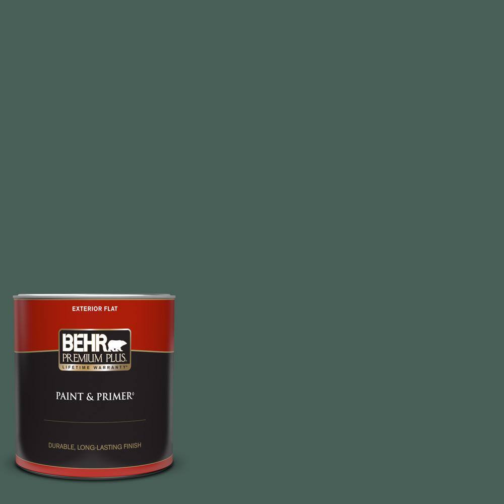 BEHR PREMIUM PLUS 1 qt. #M440-7 Rainforest Flat Exterior Paint & Primer ...