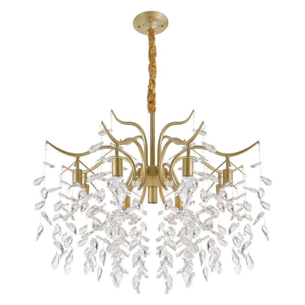 OUKANING 35 in. 9-Light Gold Elegant Luxury Crystal Chandelier with ...