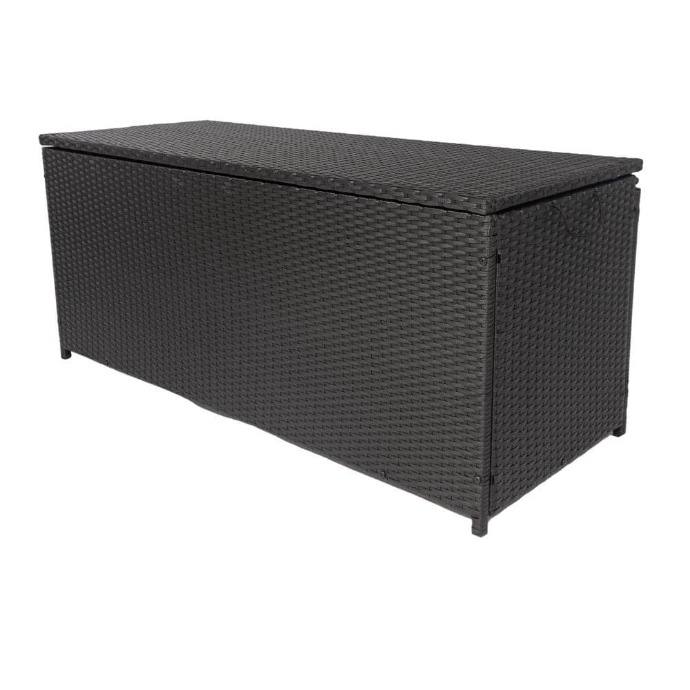 Kahomvis 113 Gal. Black Wicker Outdoor Storage Deck Box with Lid, Air ...