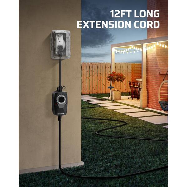 DEWENWILS Outdoor Light Timer with 12 ft. Extension Cord, Weatherproof ...