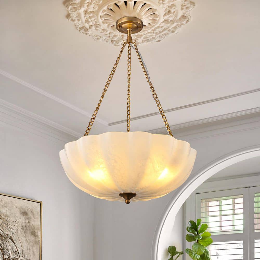 LLHZSY 20.87 in. 4-Light Brass and White Bowl Semi-Flush Mount Ceiling ...