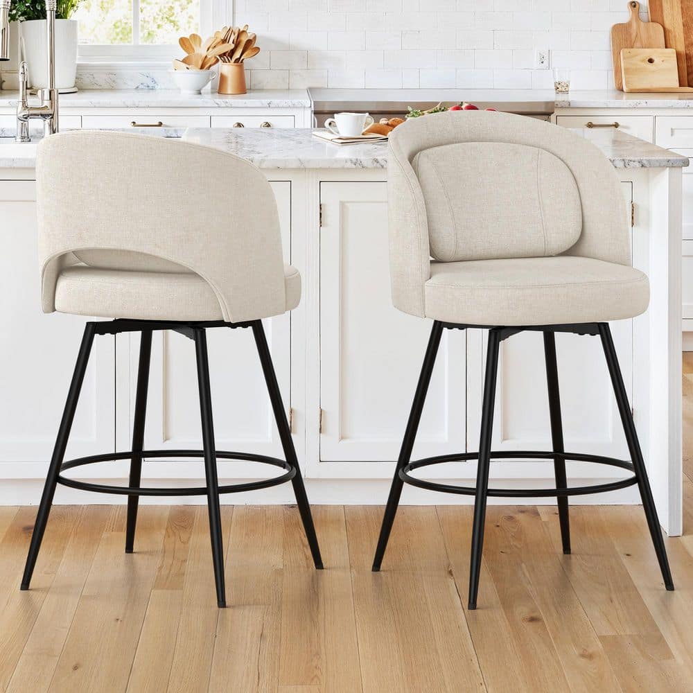 OrangeOne 39 in. Linen Fabric Swivel Bar Stool Upholstered Metal Frame ...