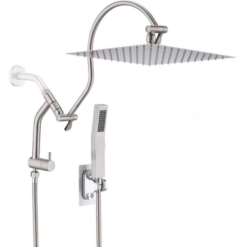 Pdpbath 1-Spray 12 in. Wall Mount Dual Shower Head Rain Shower Head ...