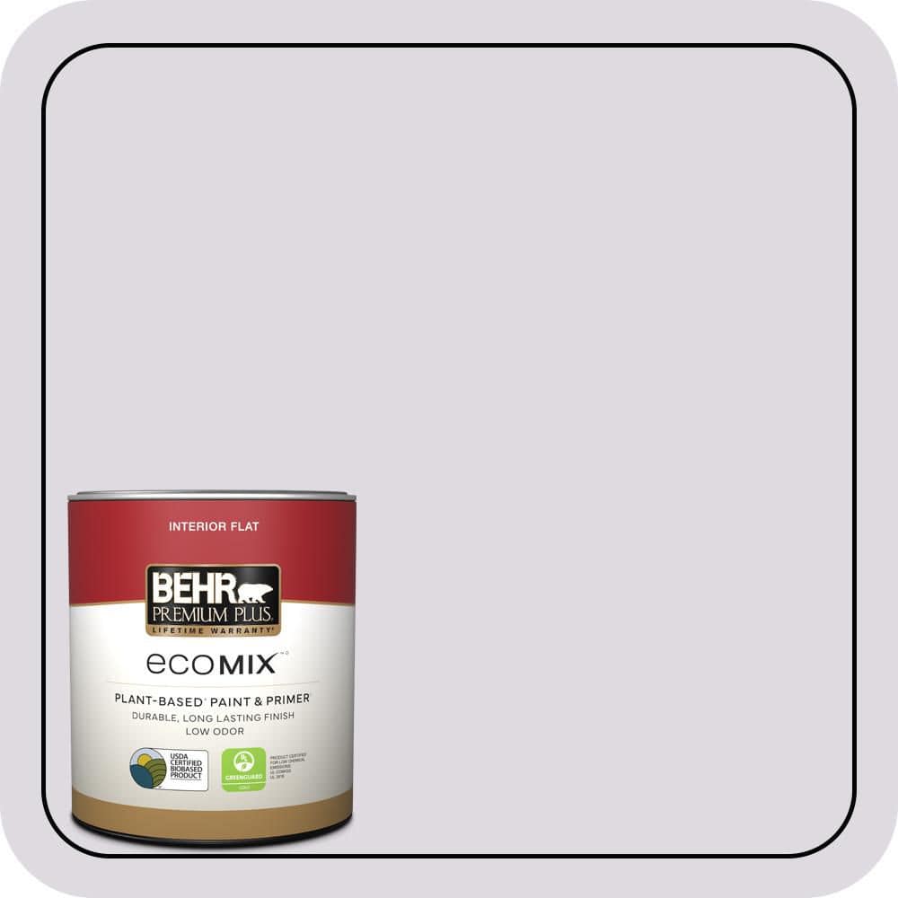 BEHR PREMIUM PLUS 1 qt. #PR-W01 Mystical Mist Flat EcoMix Plant-Based Interior Paint & Primer ...