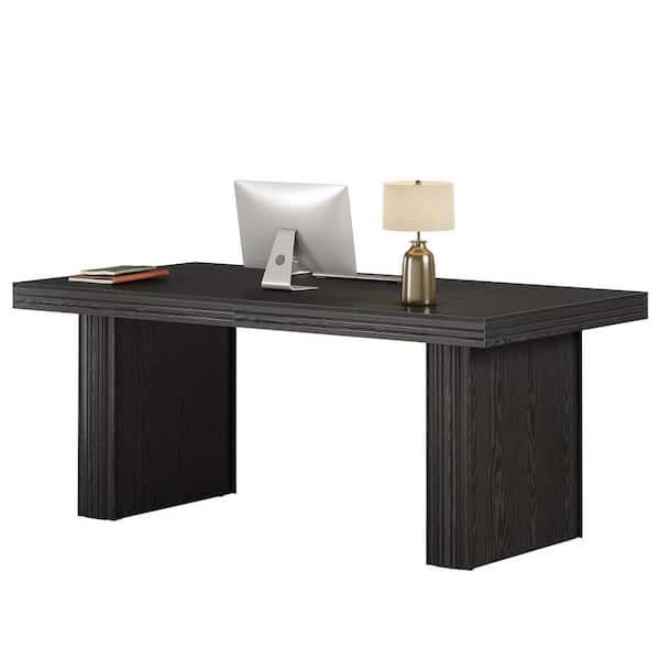 BYBLIGHT Moronia 63 in. Rectangle Black Wood Executive Desk with ...