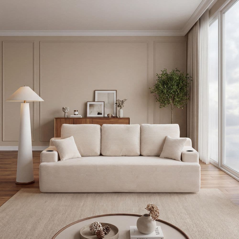 Reviews for Noble House Xaria 87 in. Square Arms Upholstered Corduroy ...