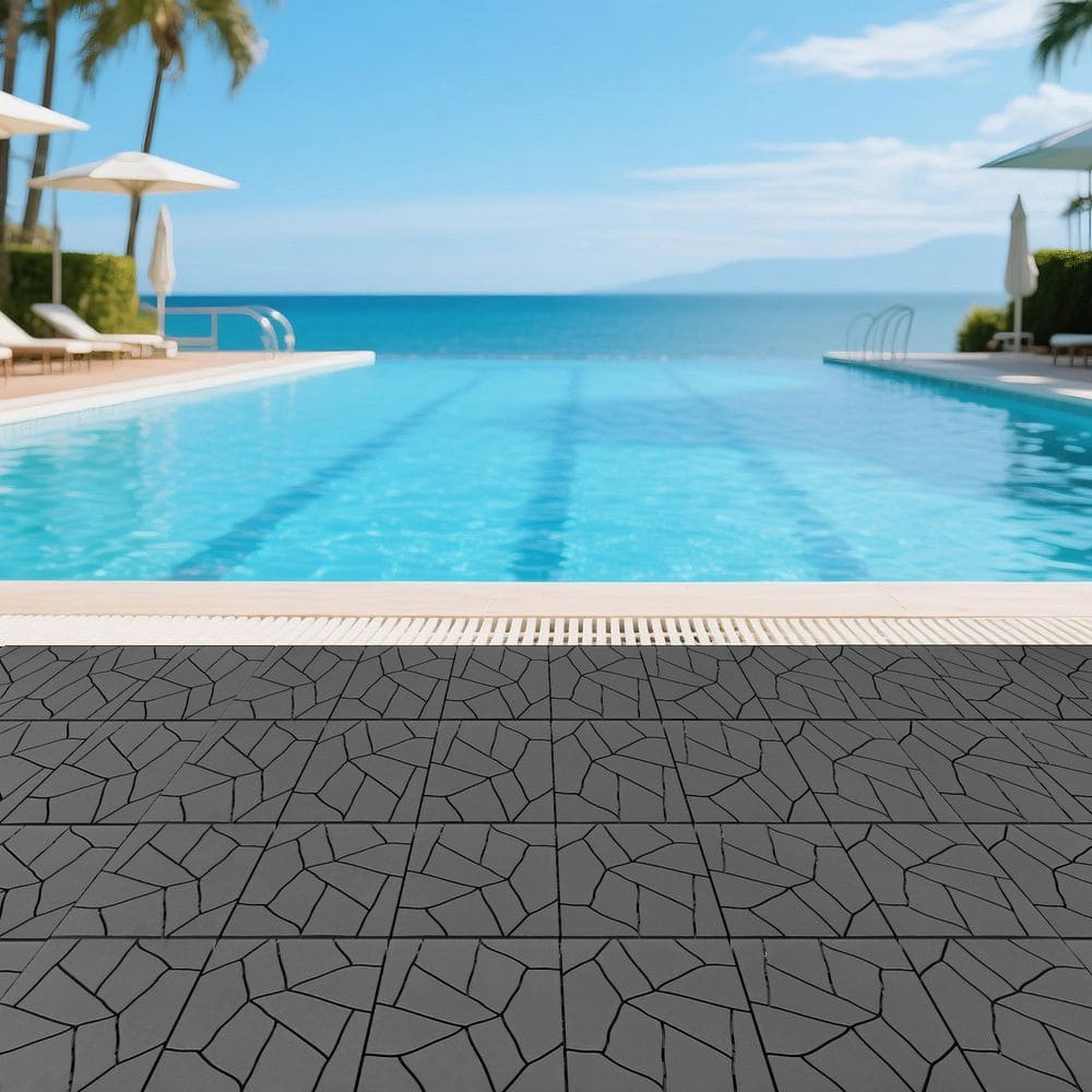 (44 Pack) 12 in. x 12 in. Stone Style DIY Module Patio Interlocking ...