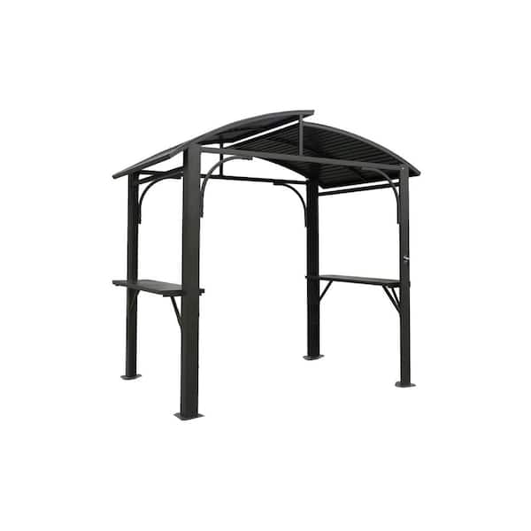 Tenleaf 5 ft. x 8 ft. Gray Outdoor Metal Hardtop BBQ Gazebo with UV ...