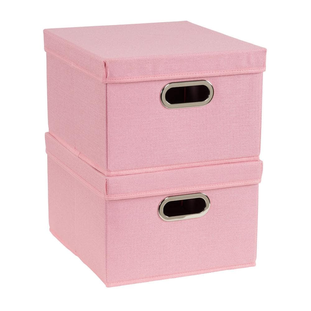 HOUSEHOLD ESSENTIALS 8 in. H x 13 in. W x 15 in. D Pink Fabric Cube ...
