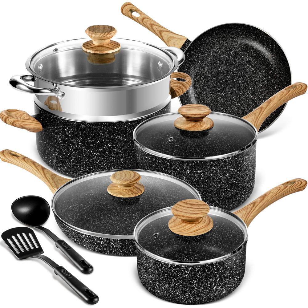 12-Piece Black Granite Non-Stick Multi-Pot Set with Lids HDCP2000003 ...