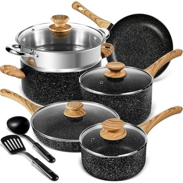12-Piece Black Granite Non-Stick Multi-Pot Set with Lids HDCP2000003 ...