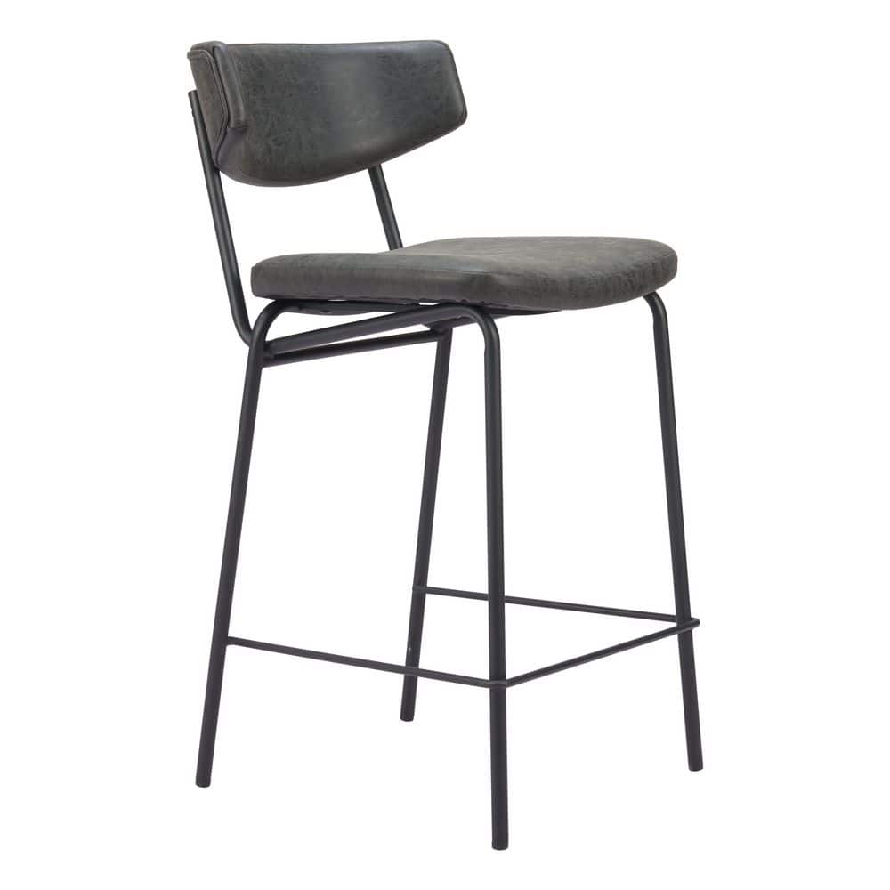 ZUO Charon 30.3 in. Open Back Black Plywood Frame Counter Stool with ...
