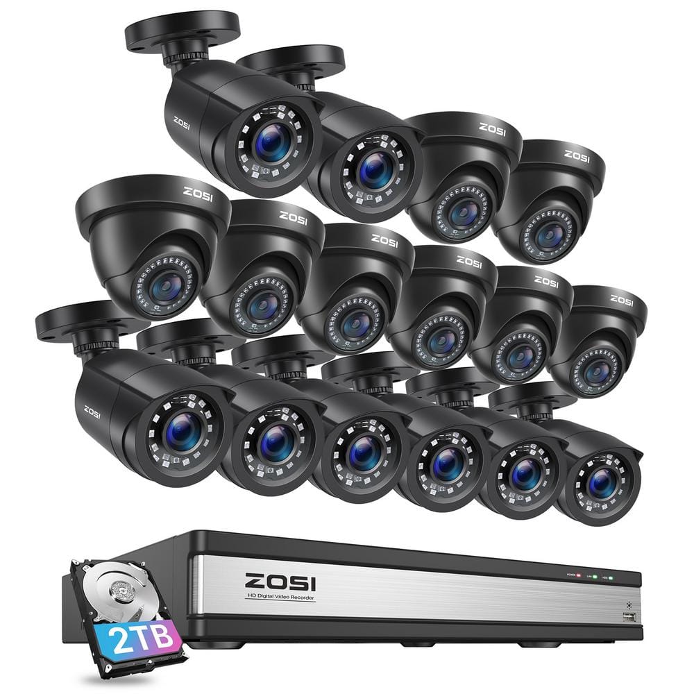 ZOSI 16-Channel 1080P 2TB DVR Security Camera System with 8 Wired ...