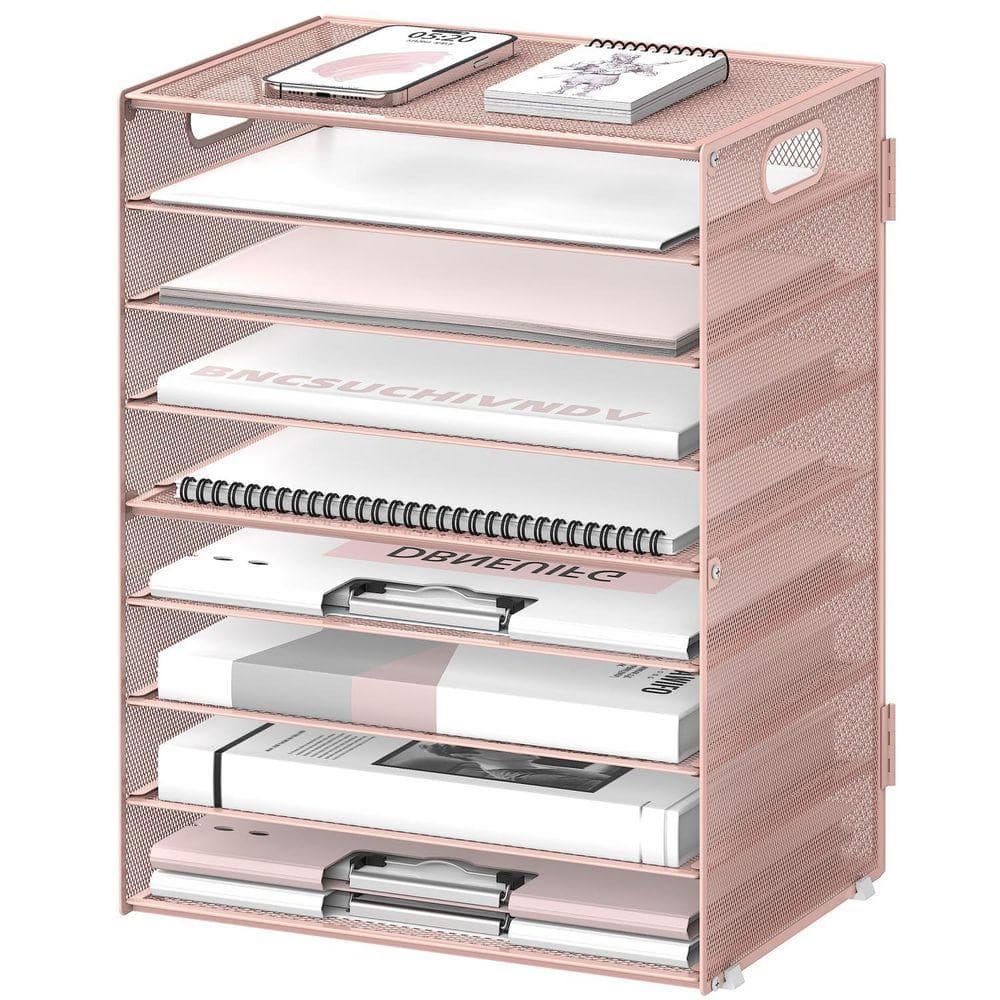 12.6 in x 16.5 Pink 9-Tier Paper Letter Tray Metal Desk Organizer with ...